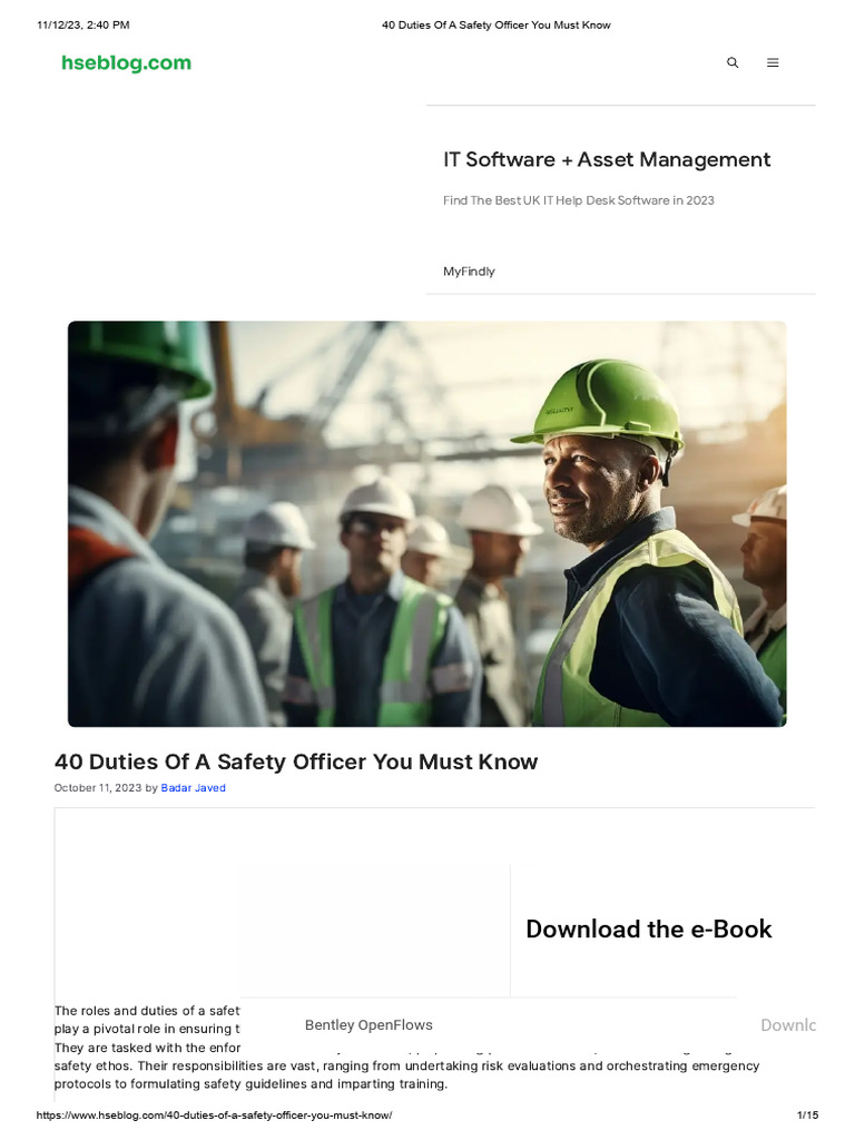 40 Duties Of A Safety Officer You Must Know | PDF | Occupational Safety ...