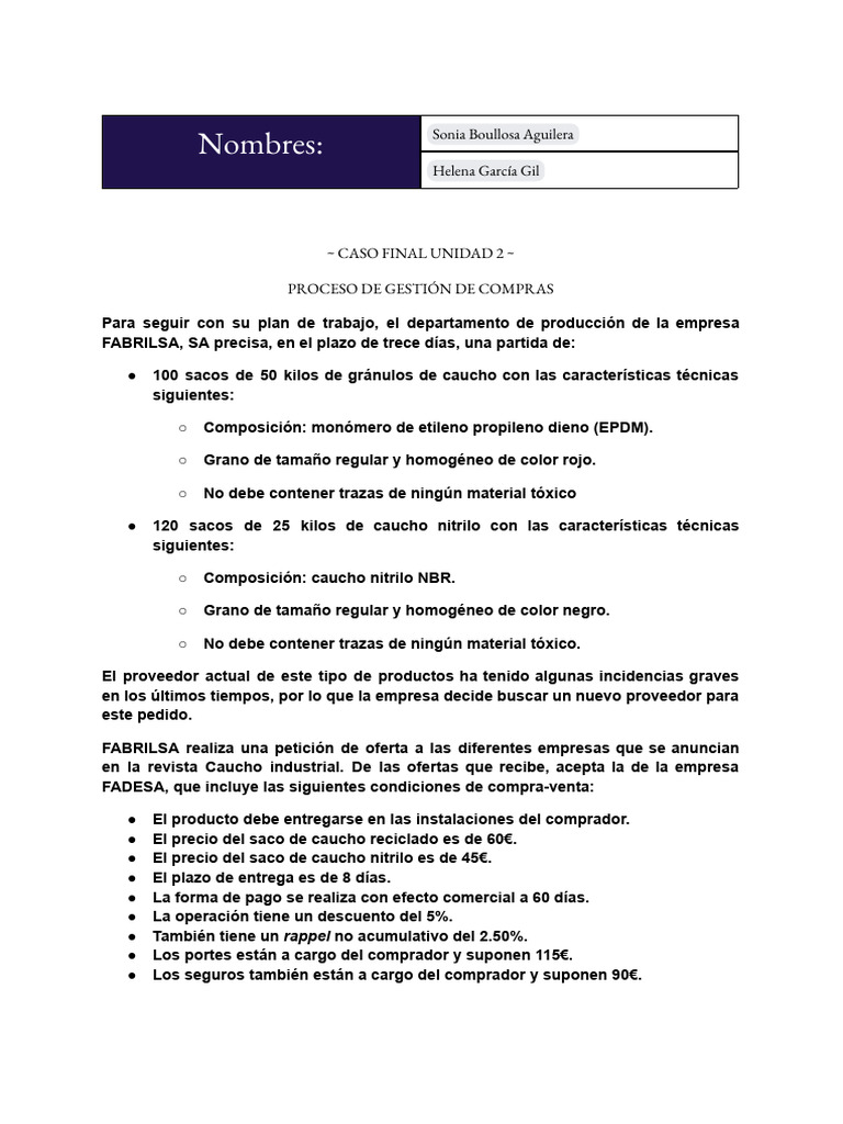 UD2_CASO FINAL | PDF | Obtención | Business
