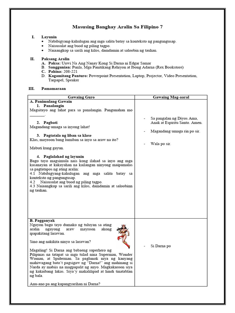 Masusing Banghay Aralin Sa Filipino 7 (Darna) | PDF