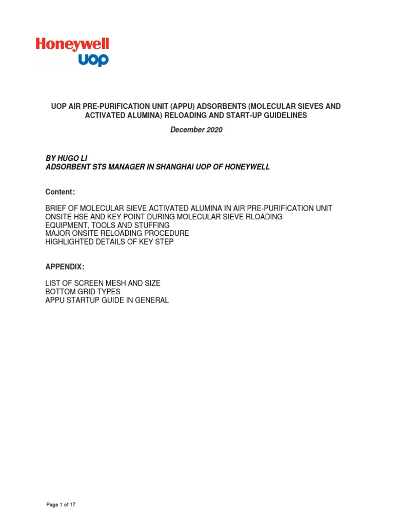 UOP Horizontal Adsorber Unloading Loading SOP | PDF | Valve | Crane ...