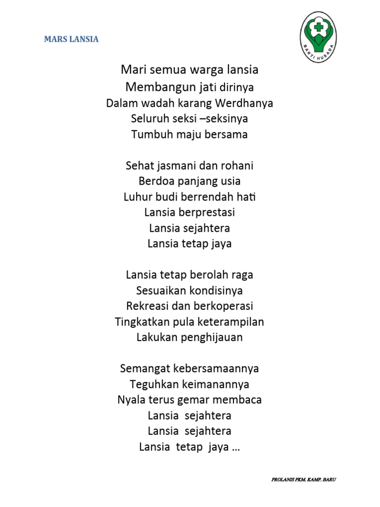 Lirik Mars Lansia Sejahtera | PDF