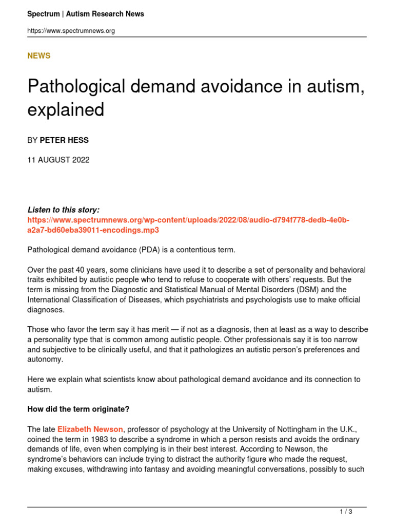 Pathological Demand Avoidance in Autism Explained | PDF | Autism Spectrum | Mental Disorder