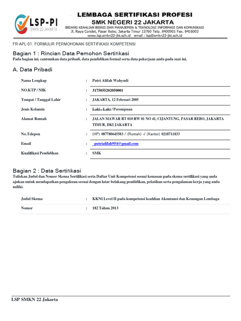 Lembar LSP Putri Alifah | PDF