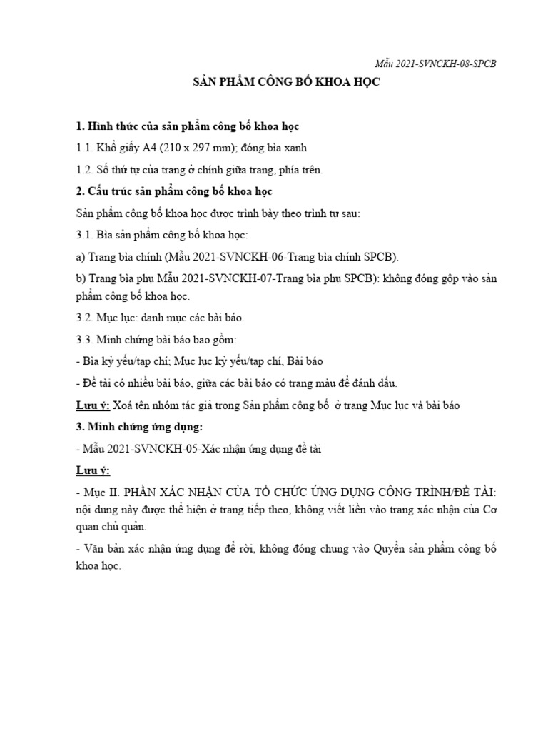 8. Mẫu 2021-SVNCKH-08-SPCB | PDF