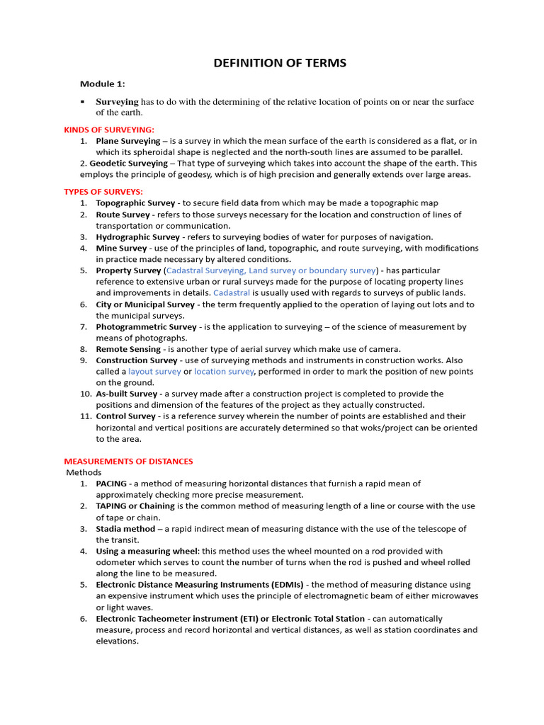 Definition of Terms FOS | PDF | Surveying | Compass