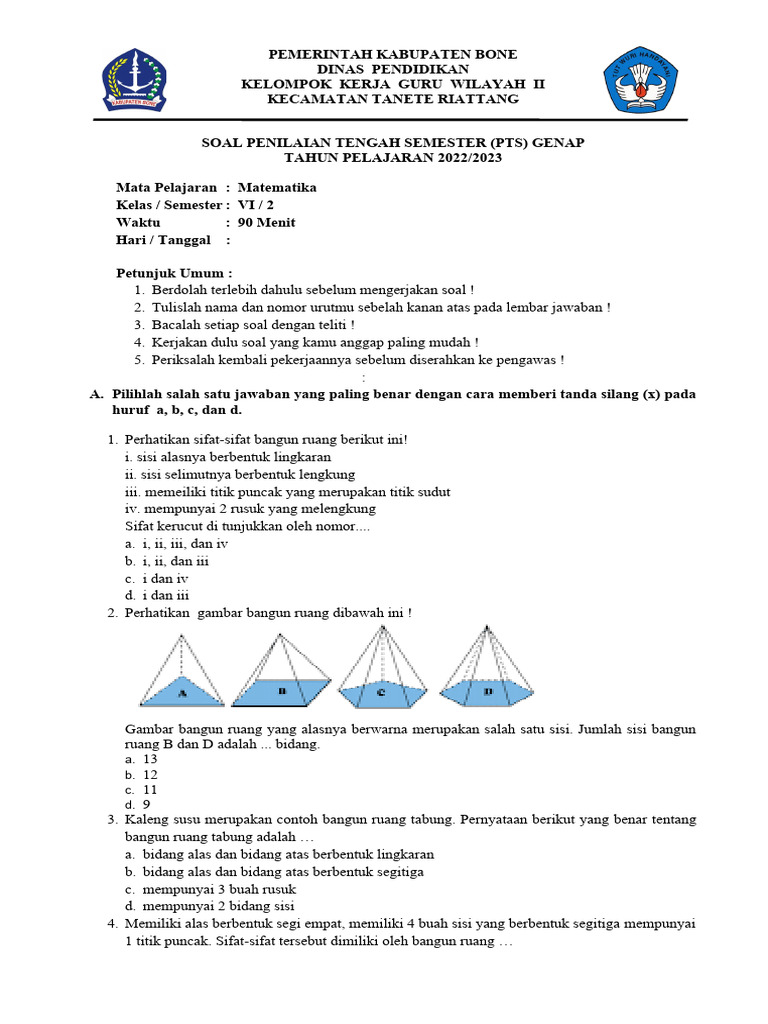 Soal PTS Matematika Genap KLS 6 22-23 | PDF | Metode & Bahan Ajar | Seni
