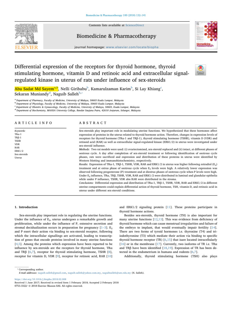 Differential Effects Of Sex Steroid Pdf Uterus Biochemistry