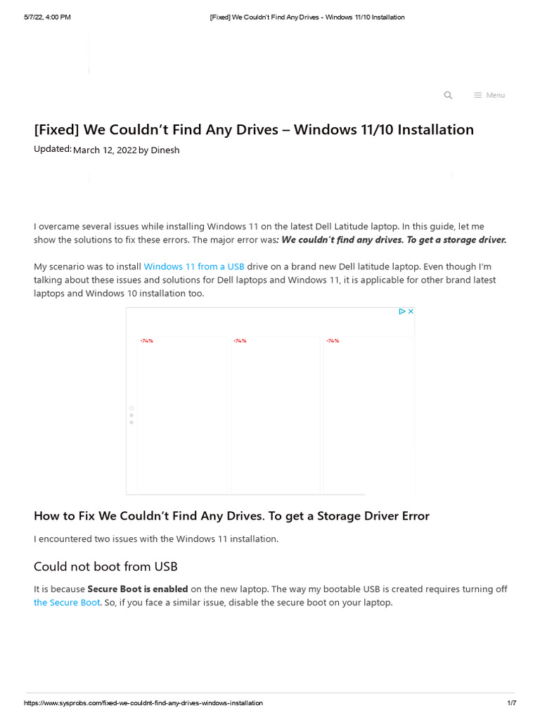 (Fixed) We Couldn't Find Any Drives - Windows 11 - 10 Installation | PDF | Booting | Windows 10