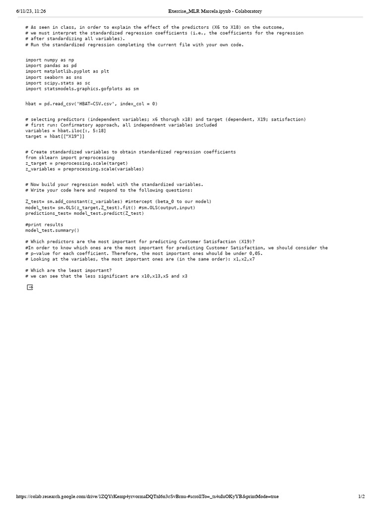 Exercise - MLR - Colaboratory | PDF | Dependent And Independent Variables | Coefficient Of ...