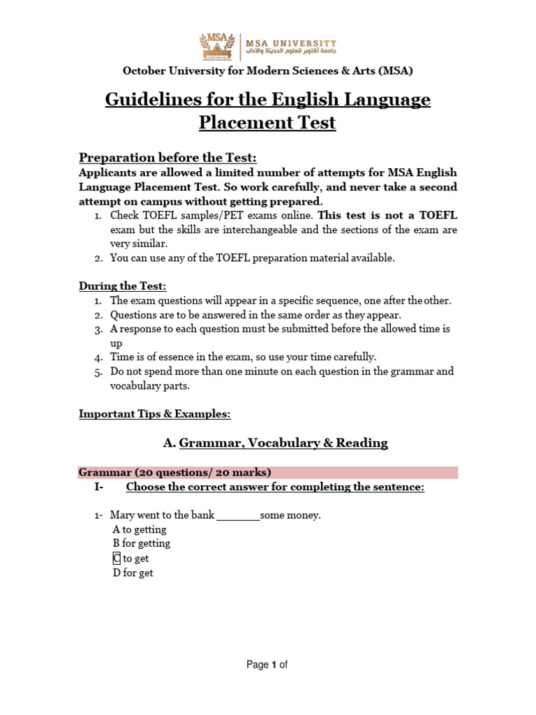 ELAT Guidelinesenglishmsa | PDF | Test Of English As A Foreign Language ...