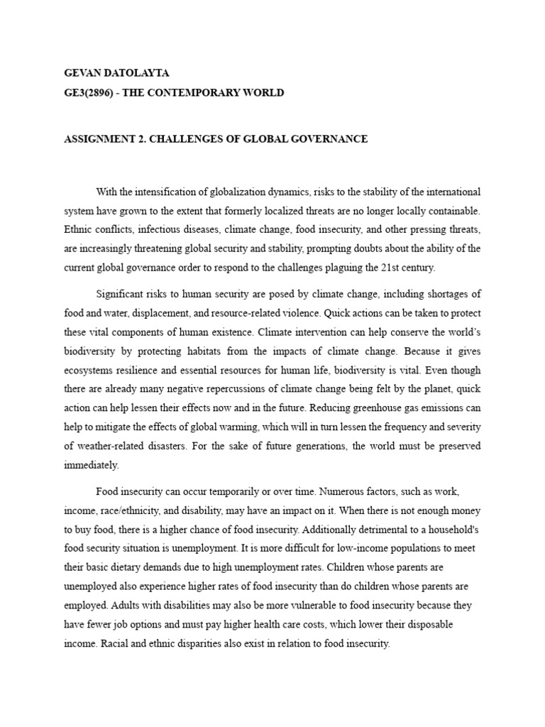 Assignment 2. Challenges of Global Governance (Datolayta) | PDF ...