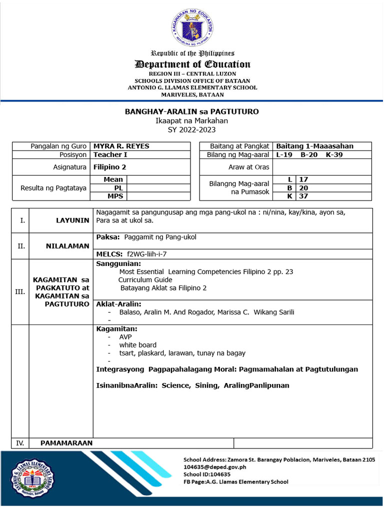 REYES Daily Lesson Plan 4th Grading | PDF