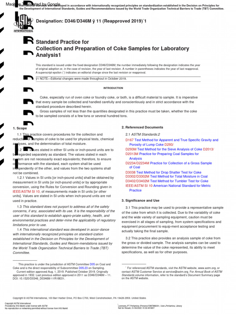 Astm D346 | PDF | International System Of Units | Coke (Fuel)