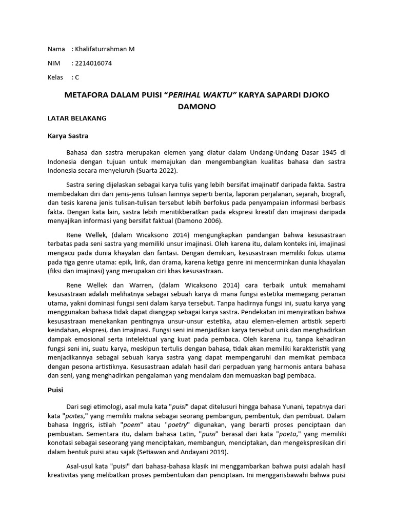Metafora Dalam Puisi Perihal Waktu Karya Sapardi Djoko Damono ...
