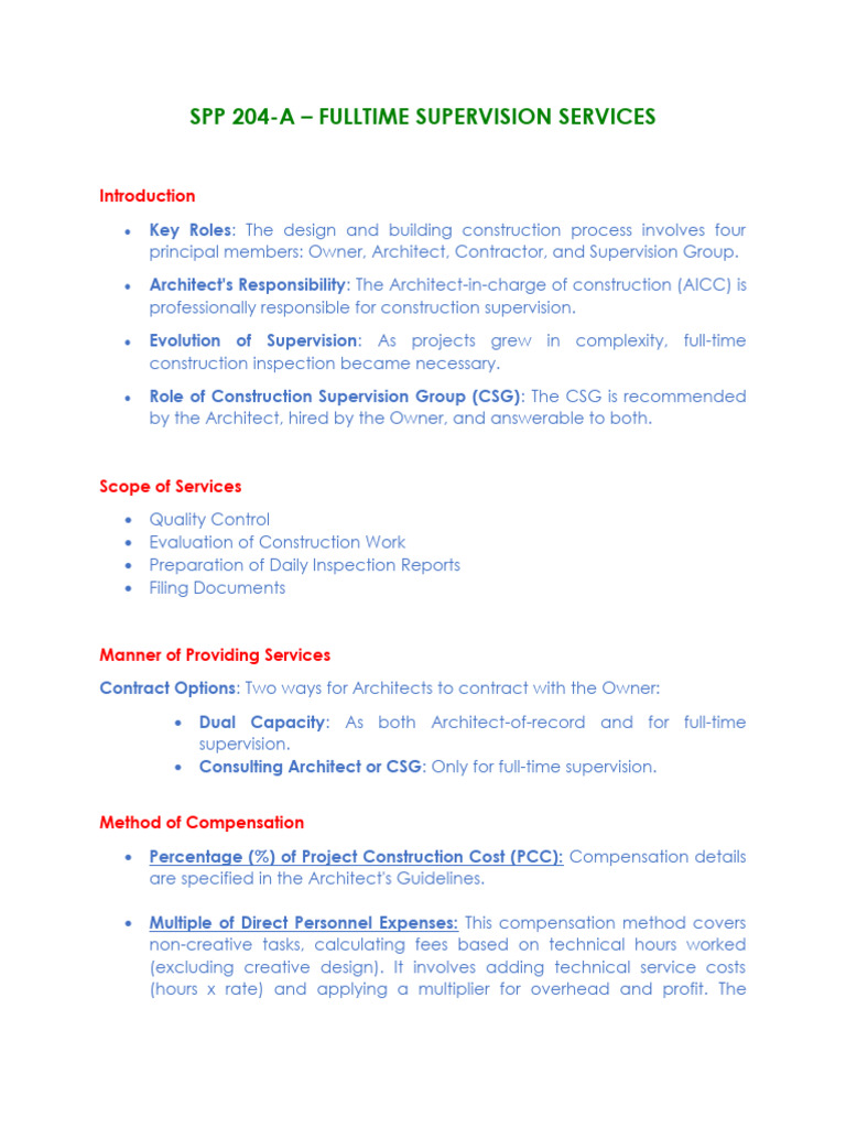 SPP 204 A Fulltime Supervision Services | PDF | Architect | Per Diem