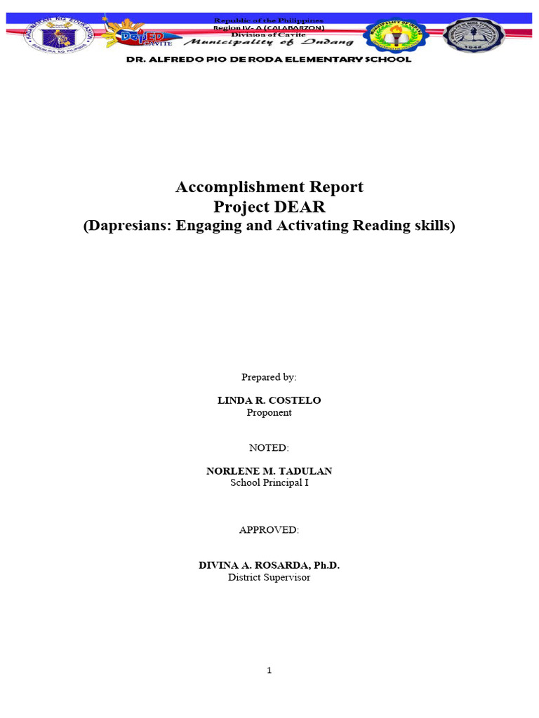 Accomplishment - Project Dear-Sy2019-2020 | PDF | Reading Comprehension ...