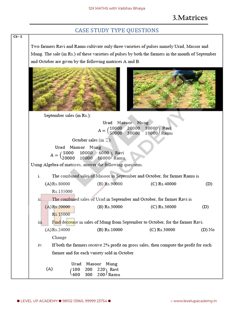Matrix Algebra Case Study Questions | PDF | Functions And Mappings ...