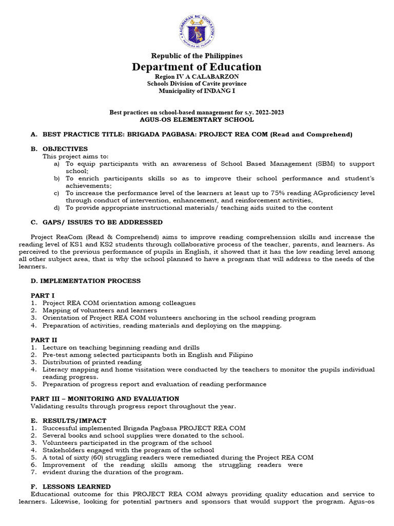 SBM Best Practices | PDF | Learning | Teachers