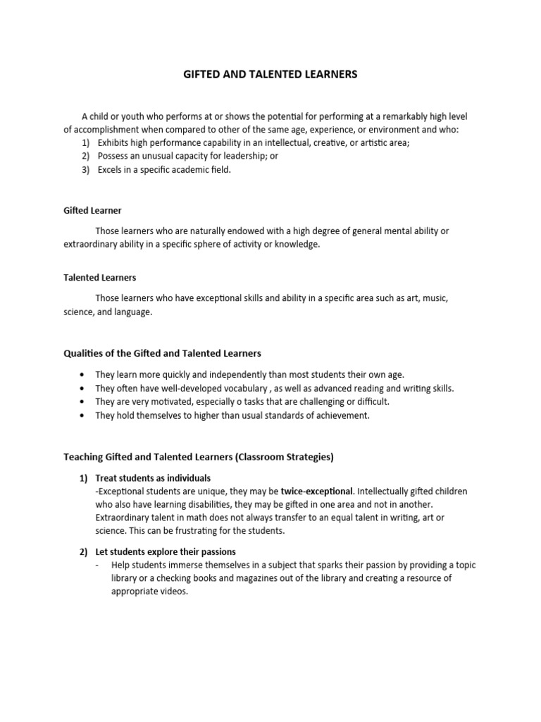 Understanding Gifted and Talented Learners | PDF | Intellectual ...