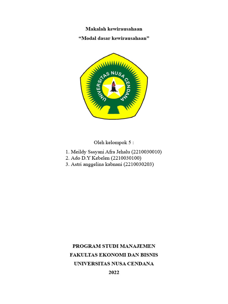 Makalah Kewirausahaan Modal Dasar Kewirausahaan Kelompok 5 | PDF