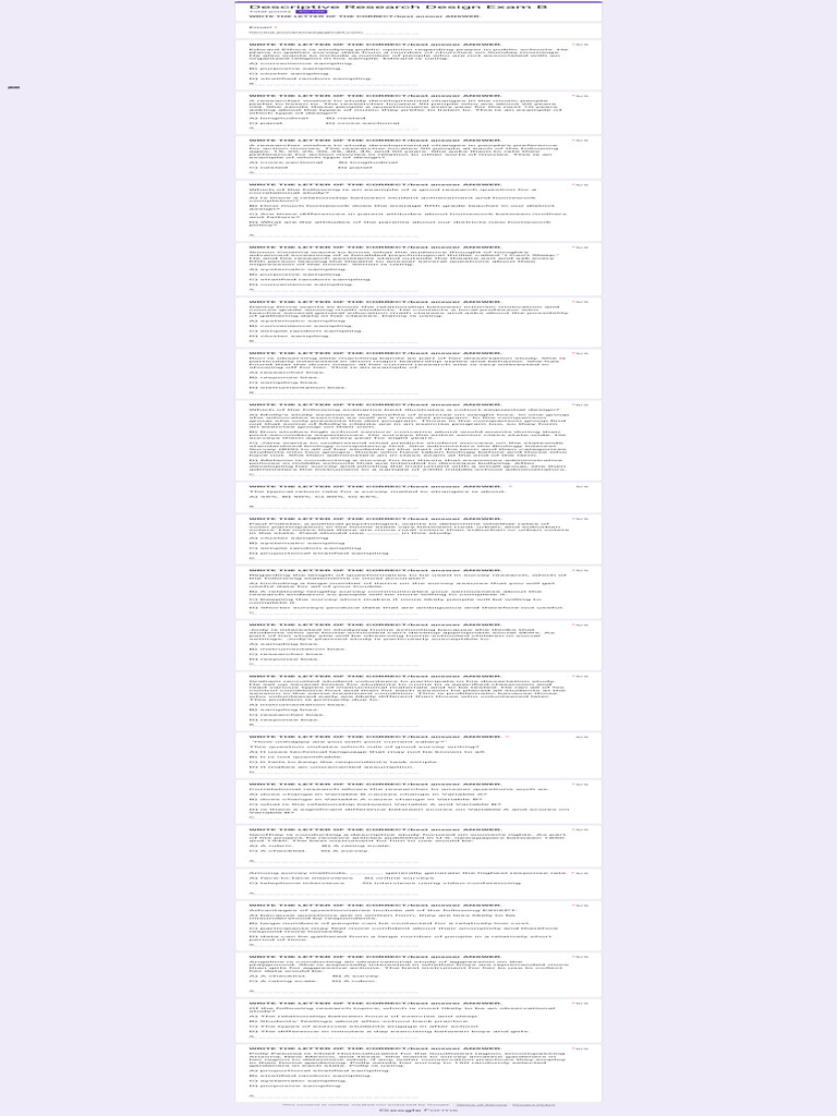 Descriptive Research Design Exam B | PDF | Survey Methodology ...