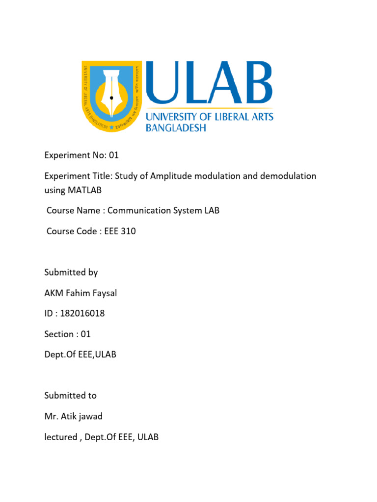 Study of Amplitude Modulation and Demodulation Using MATLAB | PDF ...