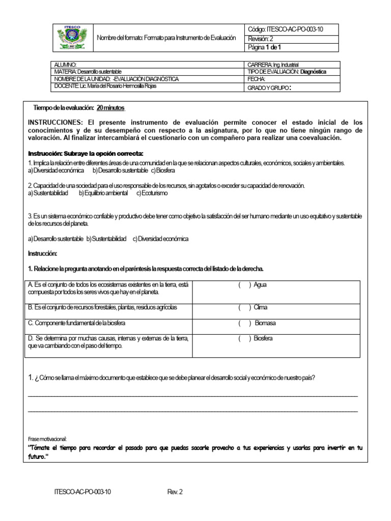EVAL DIAG DES IMPRIMIR 1 Hoja - 053342 | PDF | Sustentabilidad | Desarrollo sostenible