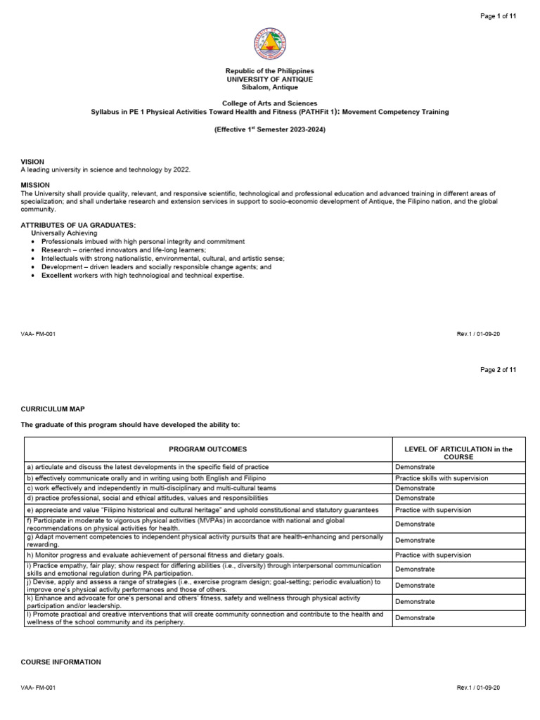 Syllabus in PATH Fit 1st Sem 2023 2024 | PDF | Physical Fitness | Diet (Nutrition)