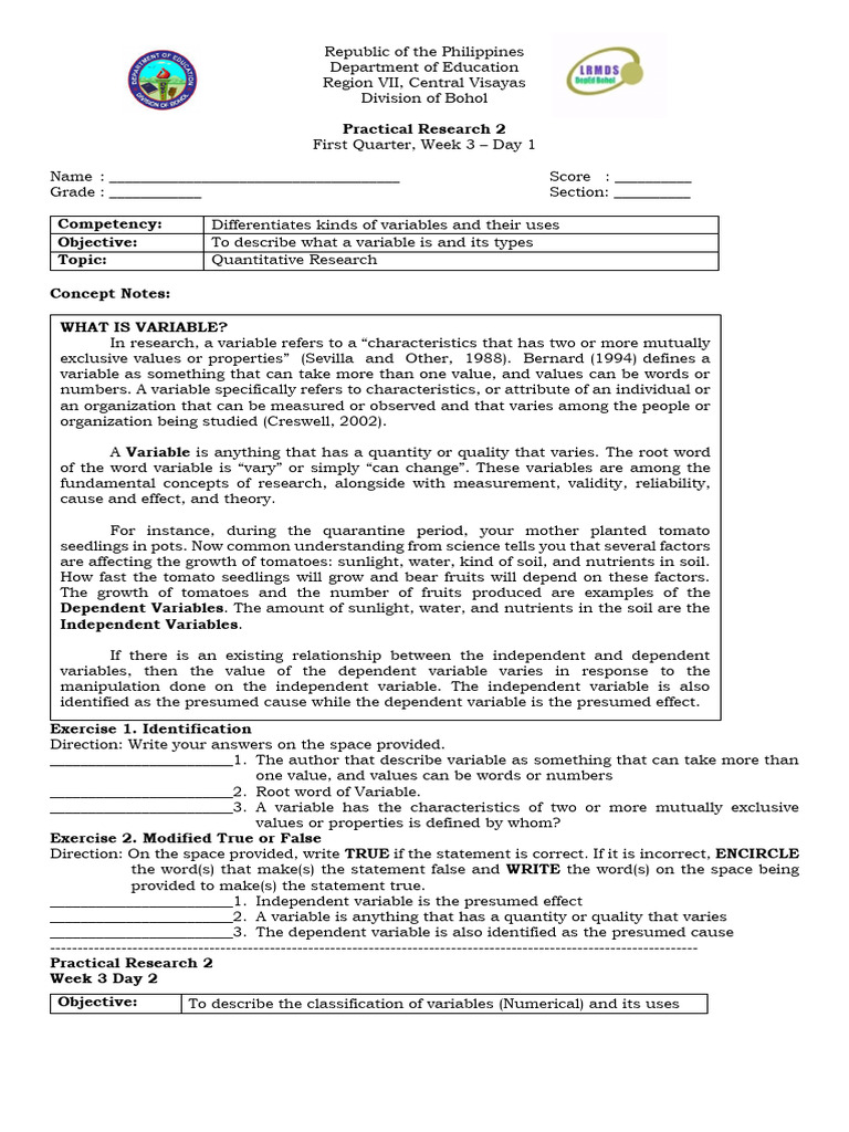 Understanding Variables in Research | PDF | Level Of Measurement ...
