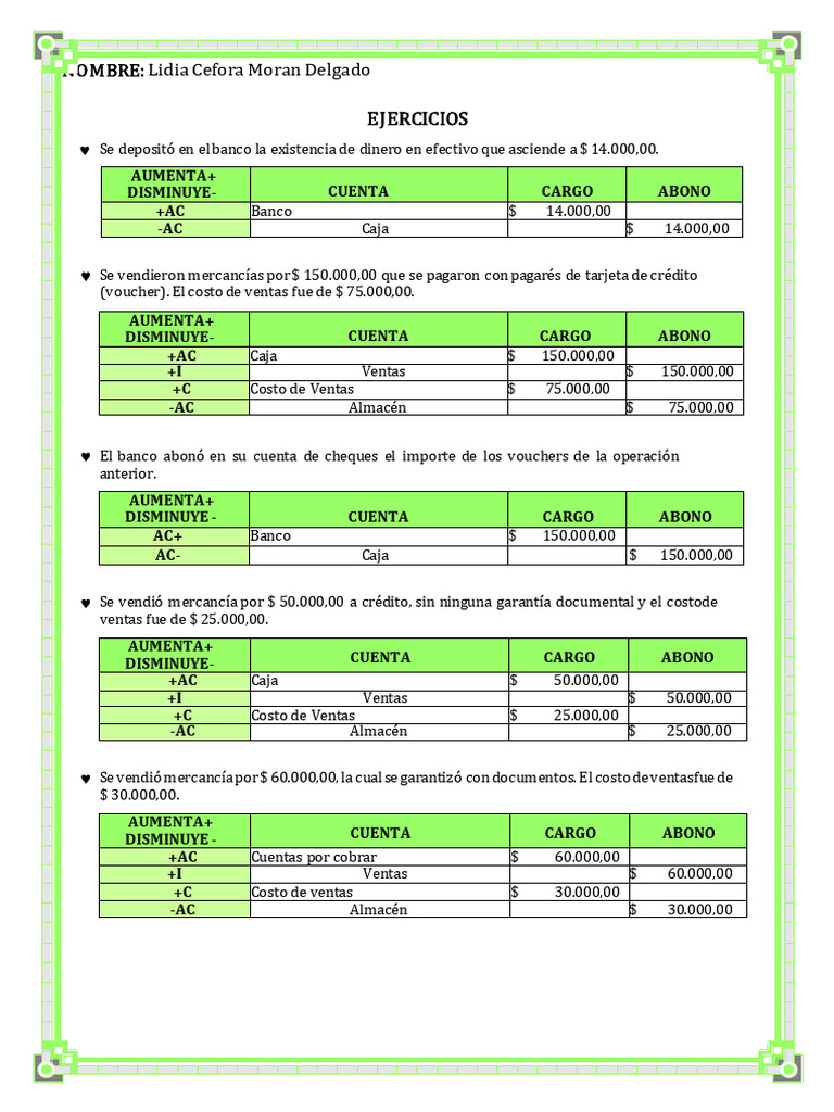 Ejercicios de Partida Doble en Contabilidad | PDF | Bancos | Cheque