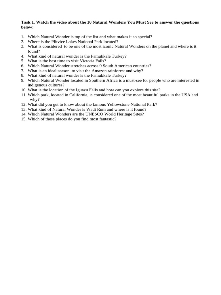 10 Natural Wonders - Questions | PDF