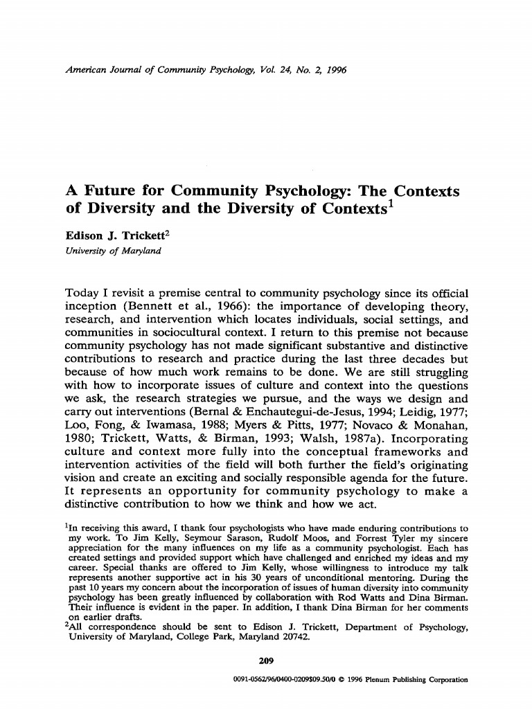 Community Psychology A Future | PDF | Psychology | Philosophy Of Science