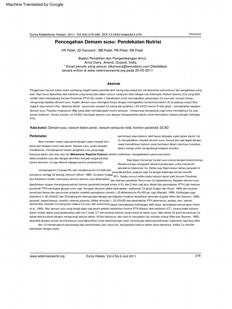 Pencegahan Demam Susu pada Sapi Perah | PDF