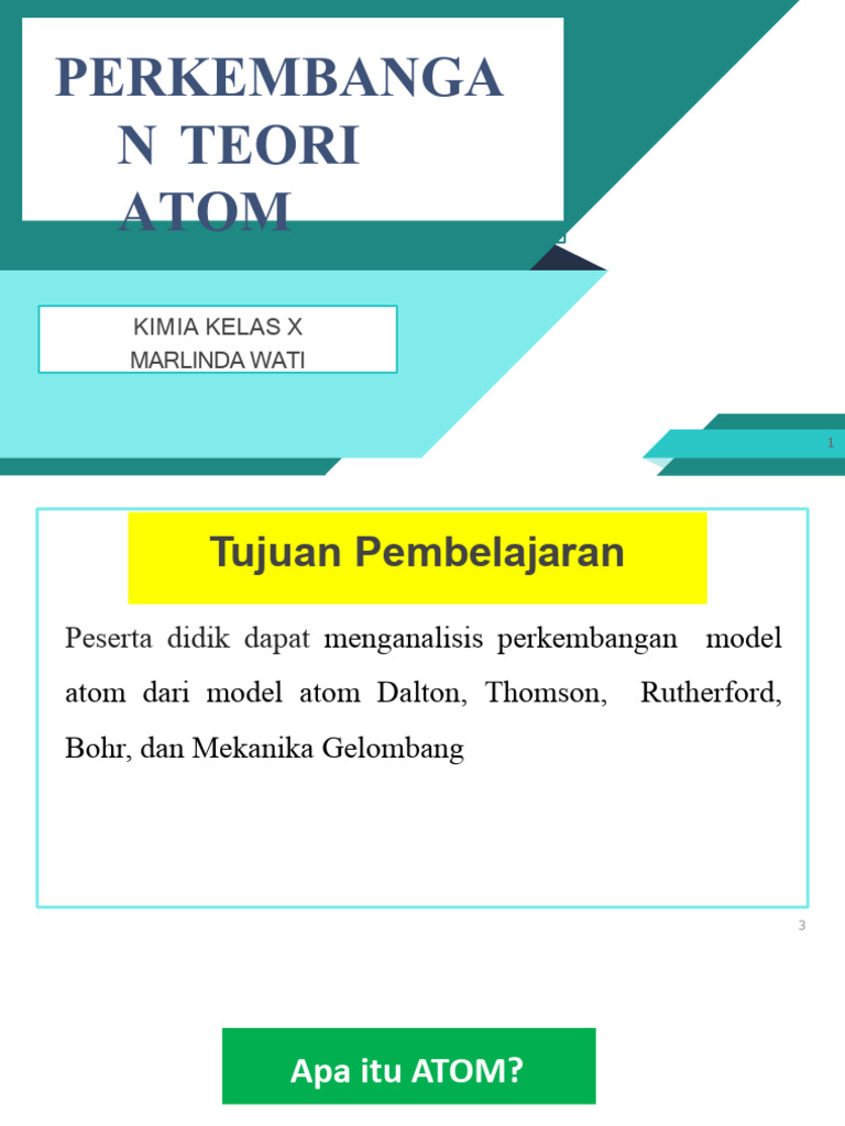 1 Kimia Kelas 10 Materi Perkembangan Teori Atom | PDF