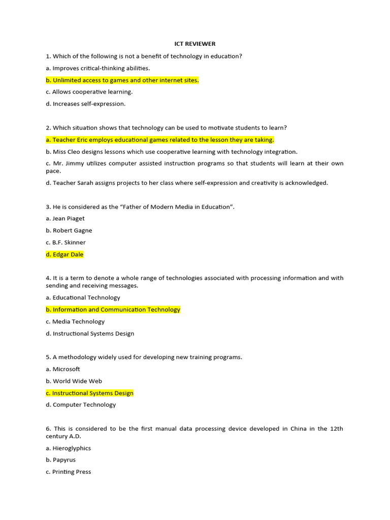 Ict Reviewer | PDF | Educational Technology | Learning