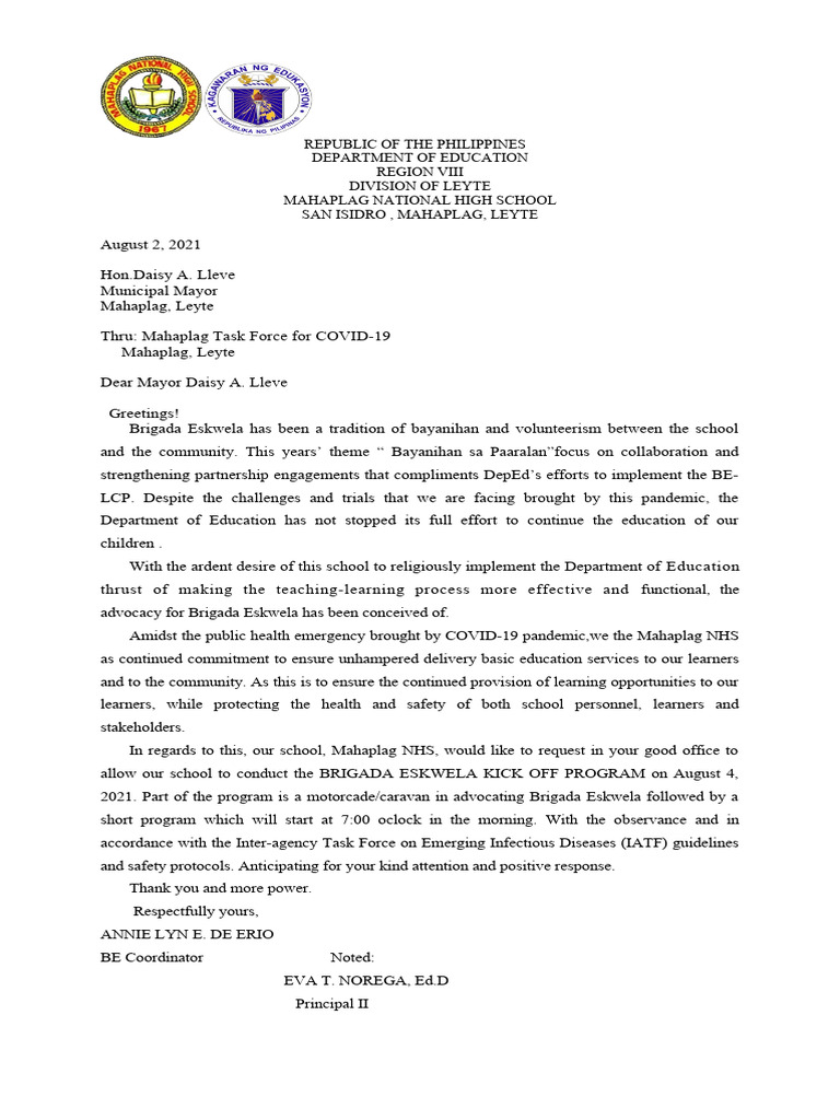 Brigada Eskwela Invitation Letter | PDF