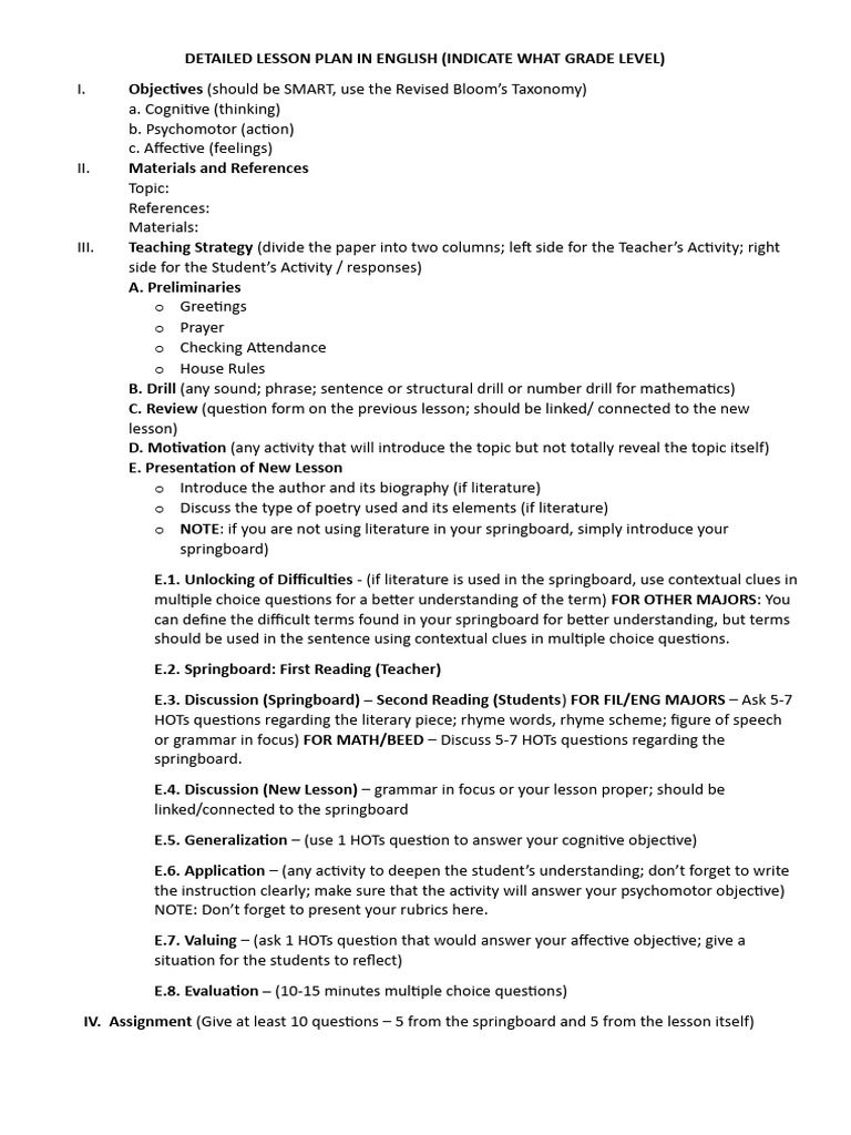 Detailed Lesson Plan Guide | PDF | Lesson Plan | Multiple Choice