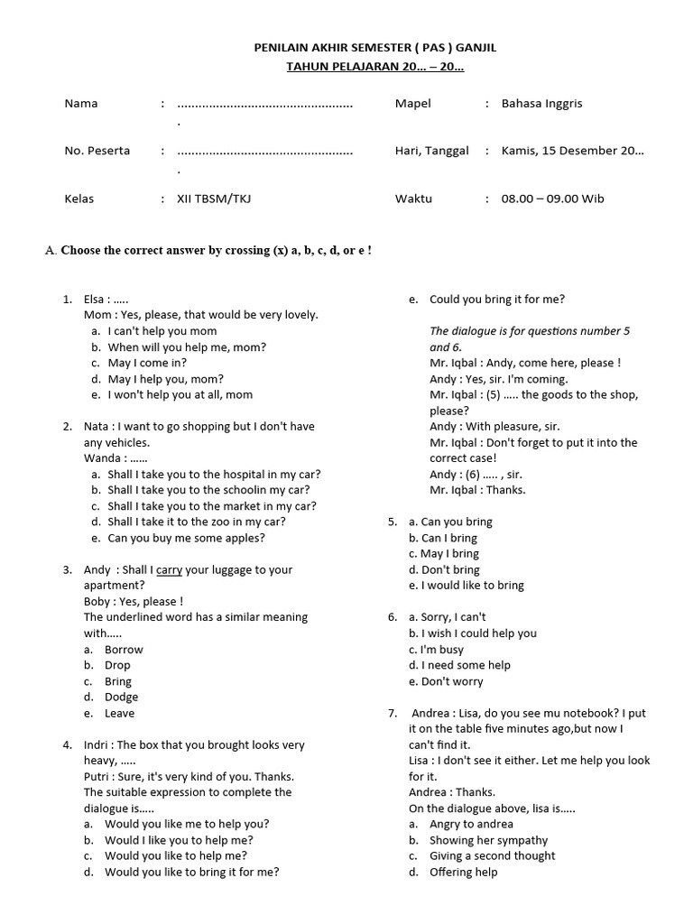 Soal B.inggris Kelas 12 | PDF