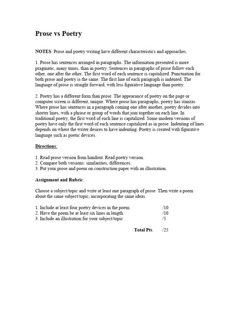 Prose Vs Poetry | PDF | Poetry | Paragraph