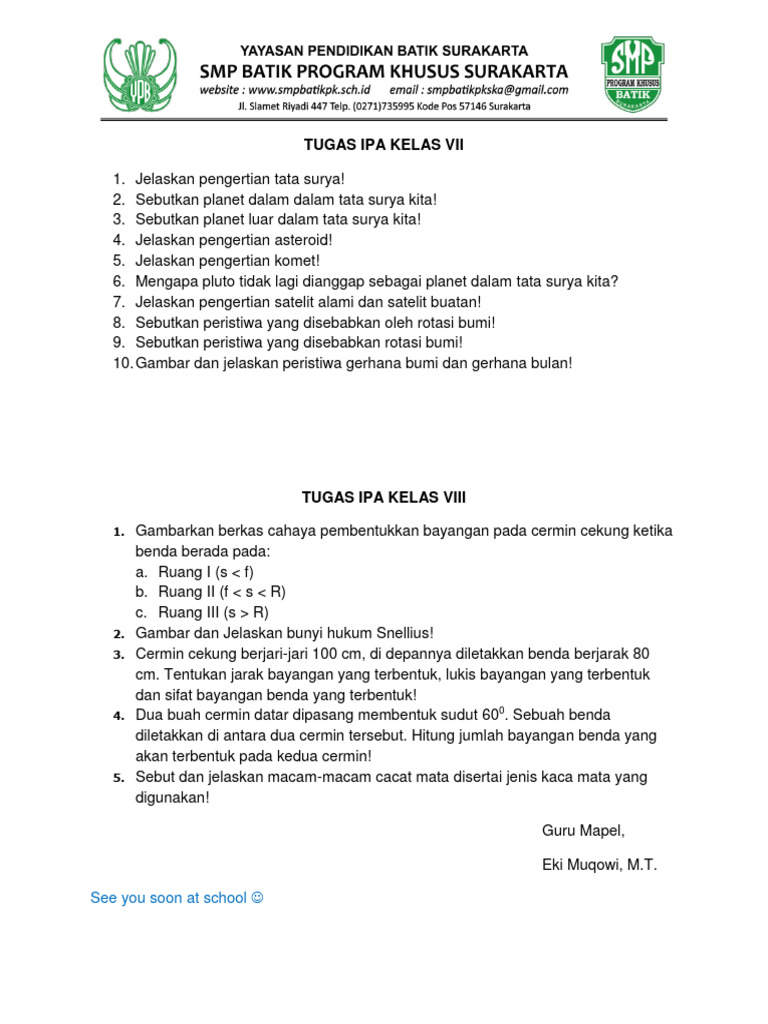 TUGAS FISIKA KELAS 7 Dan 8 Download Disini | PDF | Dewasa Muda
