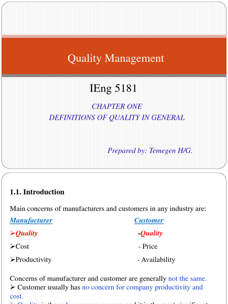 Chapter - 1-QM | PDF | Quality (Business) | Cost
