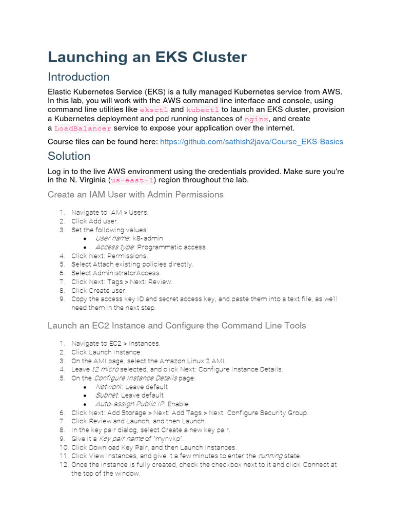 Launching An EKS Cluster | PDF | Command Line Interface | Software Engineering
