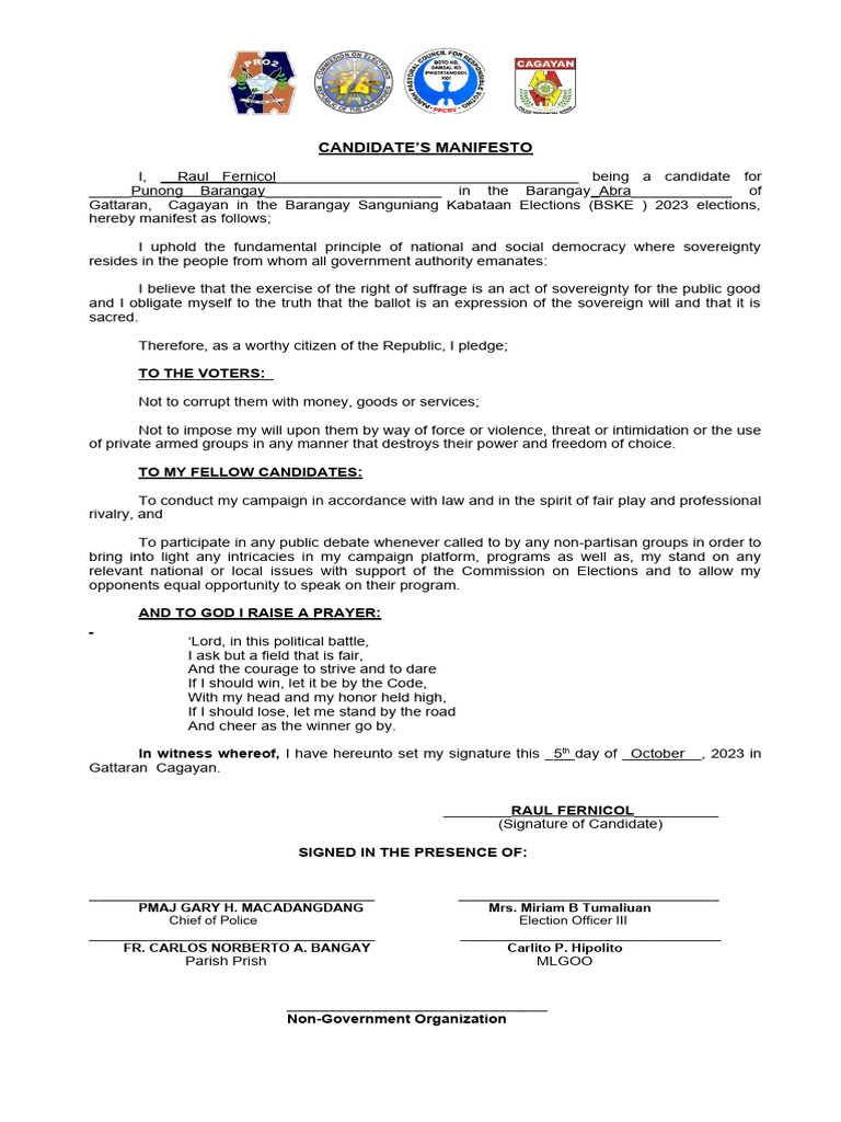 Candidates Manifesto | PDF | Elections | Sovereignty