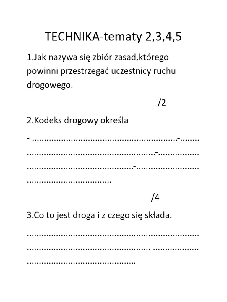 Technika 4 Kartkówka 1 | PDF