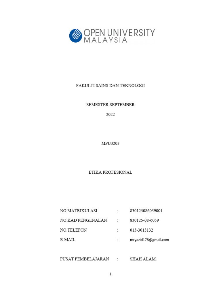Asignment Etika OUM 3203 | PDF
