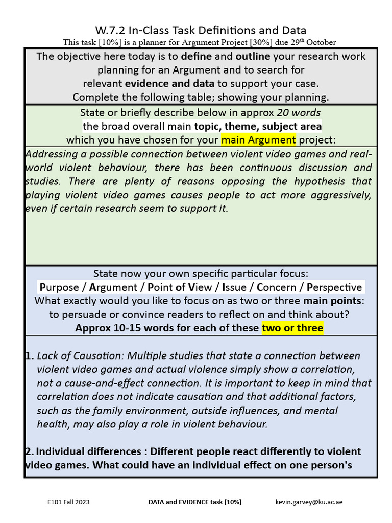 WEEK 7 in Class Task Data For Argument | PDF | Aggression | Violence