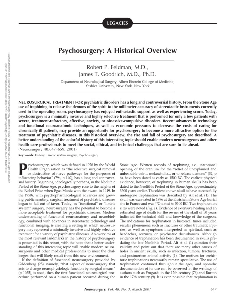 Psychosurgery A Historical Overview.41 | PDF | Psychiatry | Neurosurgery