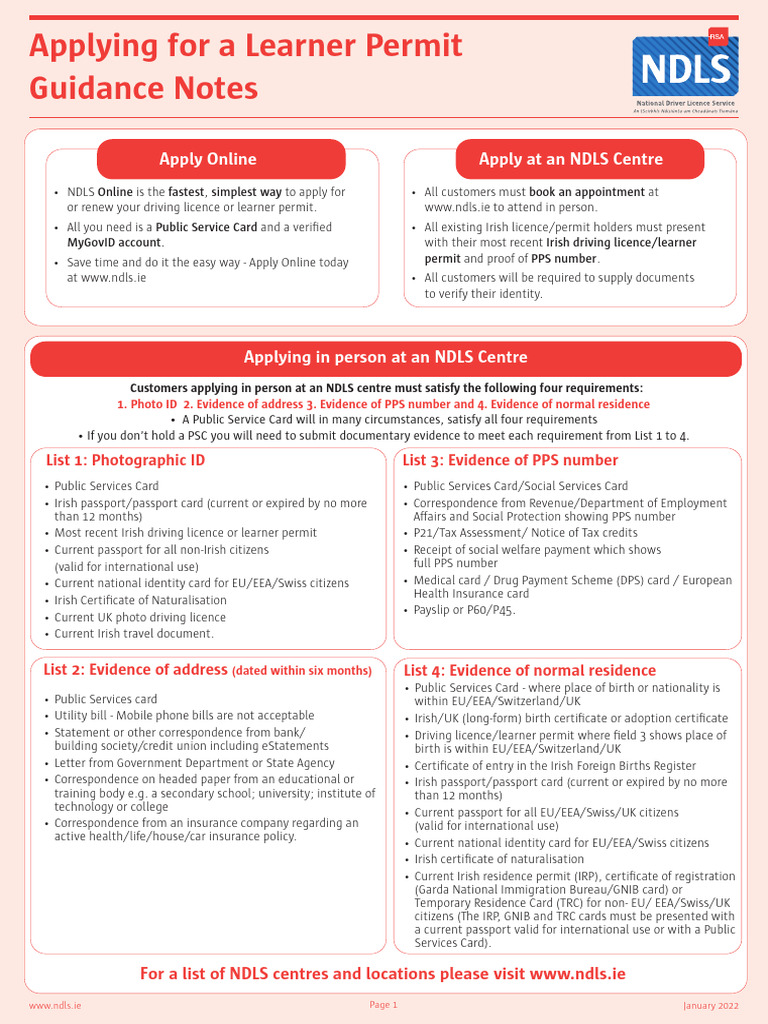 Ndls Applying For Learner Licence Guide Notes Jan 2022 Web HR | PDF ...