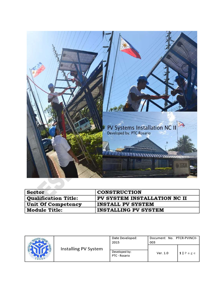 Pvsi NC Ii CBLM Core Competency 4 Install PV Systems | PDF | Photovoltaics | Photovoltaic System