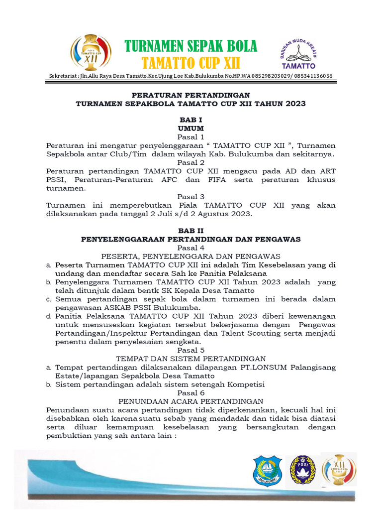 Peraturan Turnamen Tamatto Cup XII 2023 | PDF